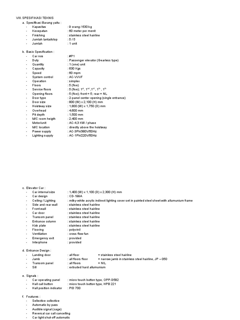 Spek Lift | PDF | Elevator | Civil Engineering