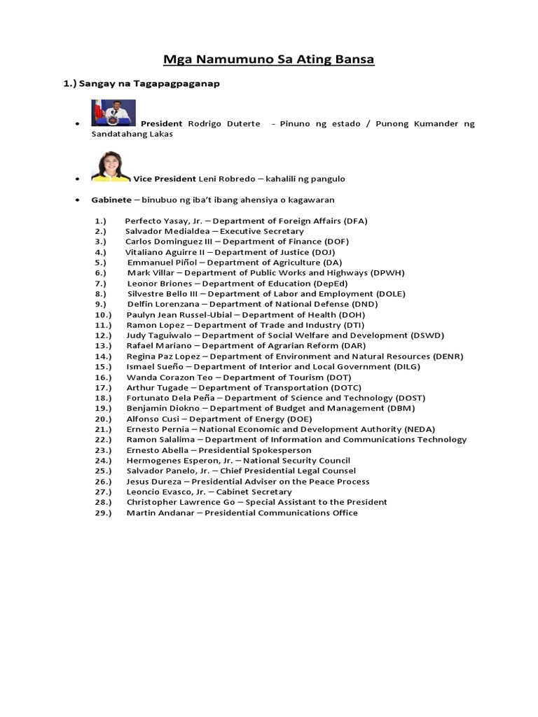 Mga Namumuno sa Pilipinas 2025 | PDF | Government | Philippines