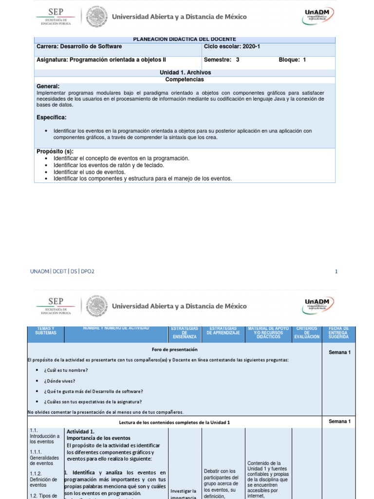 POO2 Planeación Didáctica 2020-1 | PDF | Java (lenguaje de programación) | Ingeniería de software