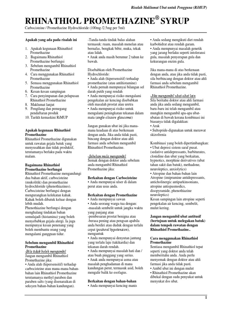 Rhinathiol Promethazine Syrup Carbocisteine Promethazine Hydrochloride ...