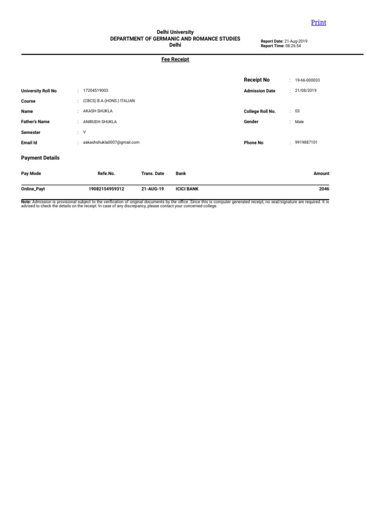 Fee Receipt | PDF | Receipt | Services (Economics)