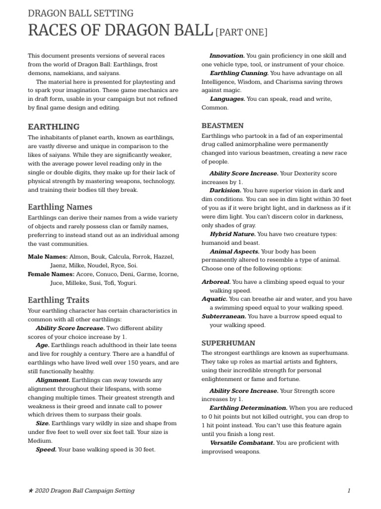 Races of Dragon Ball (Part One) | PDF