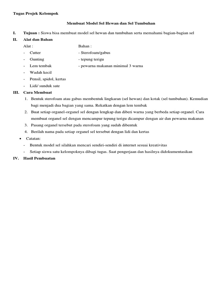 Tugas Projek Kelompok Membuat Model SEL | PDF Tugas Projek Kelompok Membuat Model SEL | PDF