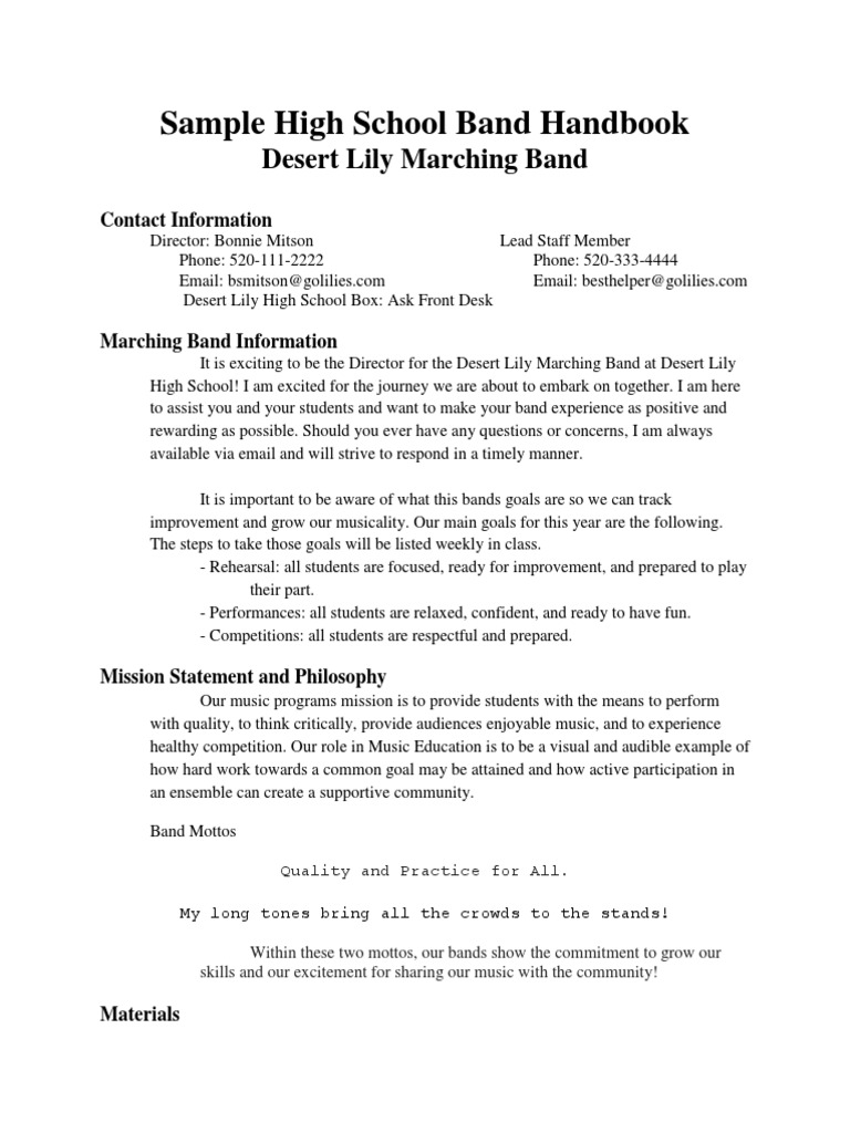 Sample High School Band Handbook | PDF