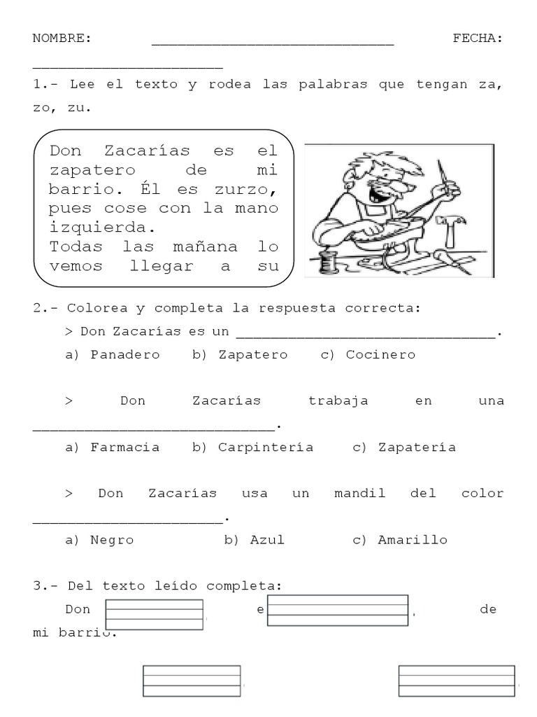 Comprensión Lectora Za Zo Zu | PDF