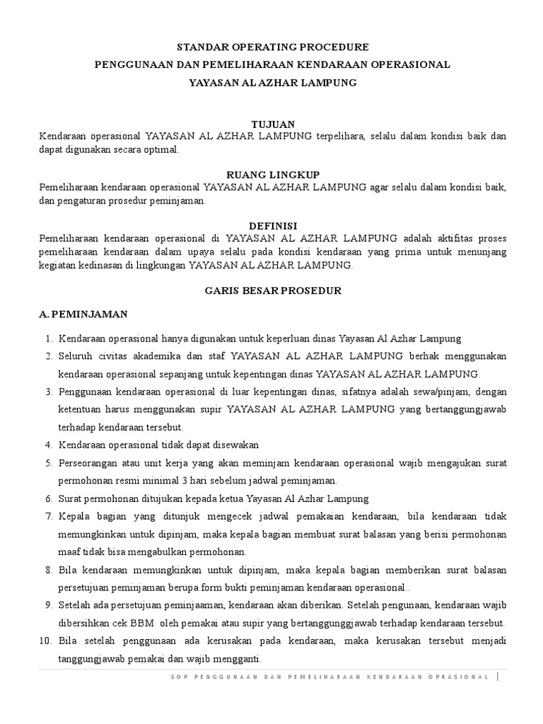 Sop Kendaraan Operasional Ok | PDF