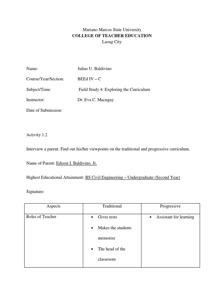 FIELD STUDY 4 (Interview) | Download Free PDF | Curriculum | Teachers