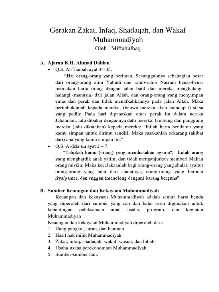Gerakan Zakat, Infaq, Shadaqah, Dan Wakaf Muhammadiyah | PDF