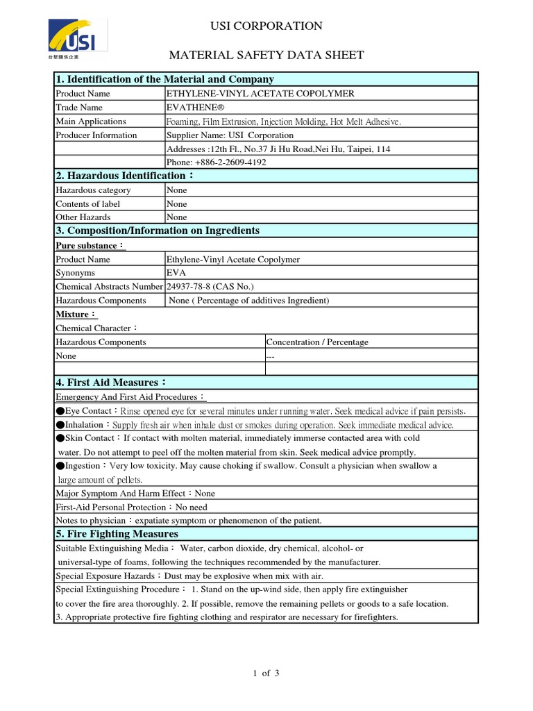 MSDS Eva | PDF | Toxicity | Firefighting