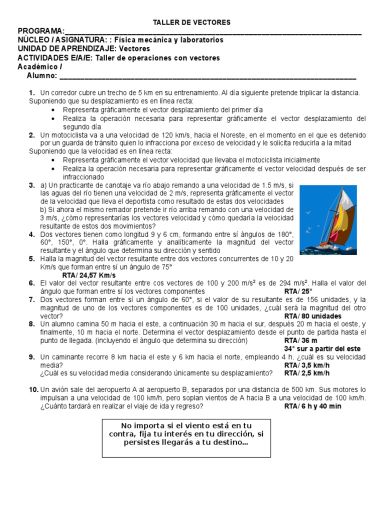 Taller De Operaciones Con Vectores Pdf Vector Euclidiano Velocidad