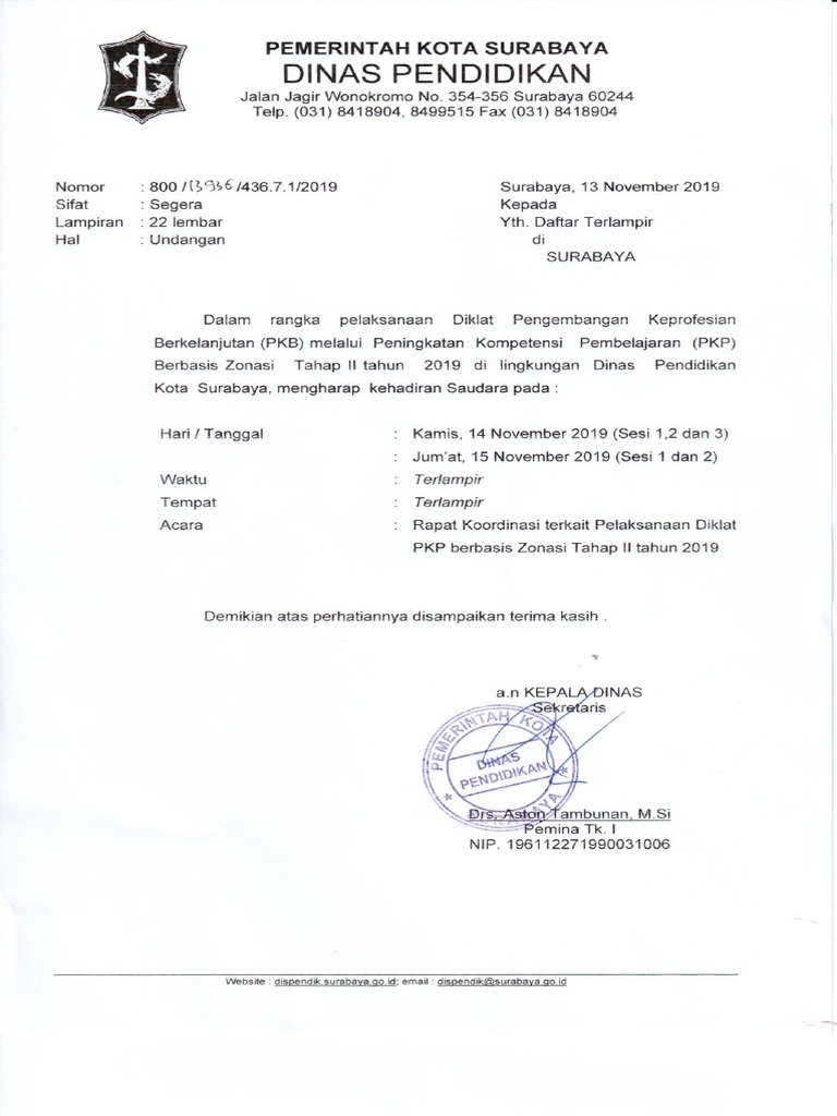 Undangan Rakor Sen Bud Dan Penjas BK Diklat PKP Tahap 2 | PDF