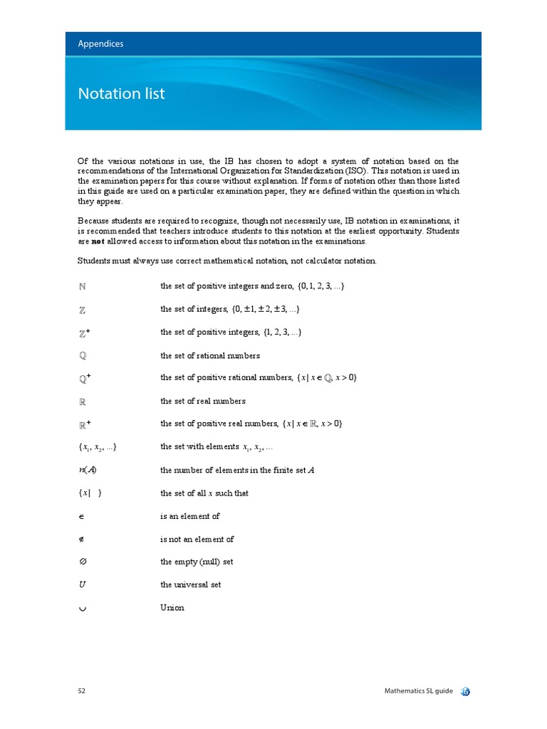 Mathematics SL Notation List PDF | PDF | Set (Mathematics) | Derivative