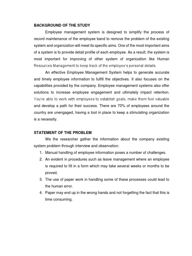 Employee Management System Chapter 1 | PDF | Employee Retention ...