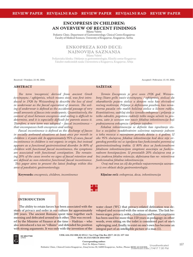 Encopresis in Children: Recent Insights | PDF | Constipation | Rectum