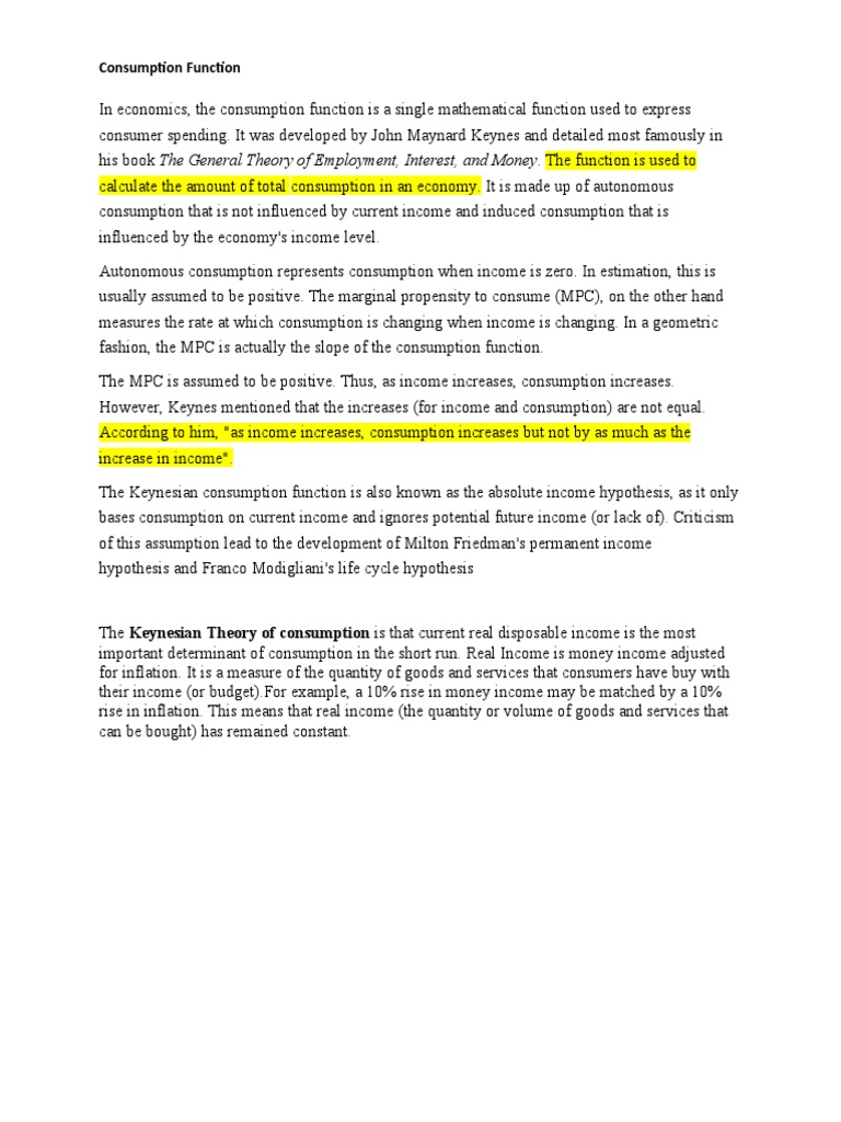 Consumption Function | PDF | Consumption (Economics) | Economies