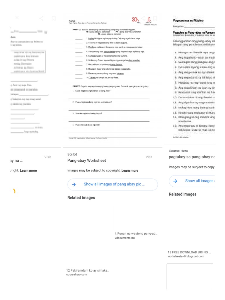 Pang Abay Pic Activity Sheets - Google Search PDF | PDF | Tagalog ...