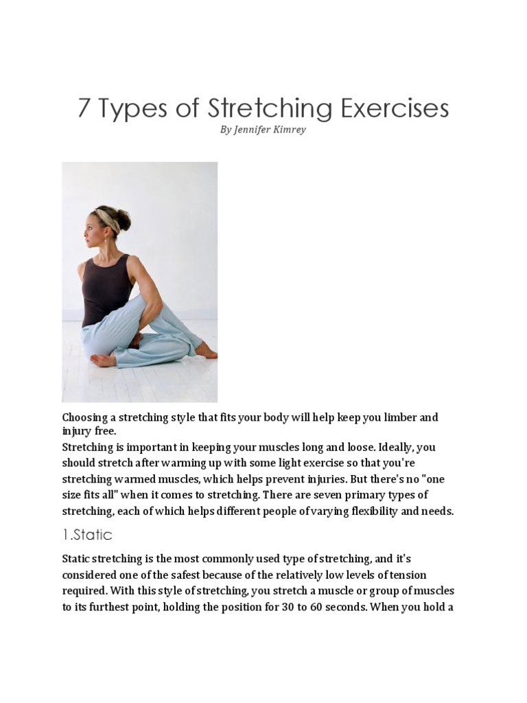 7 Types of Stretching Exercises | PDF | Flexibility (Anatomy) | Muscle ...