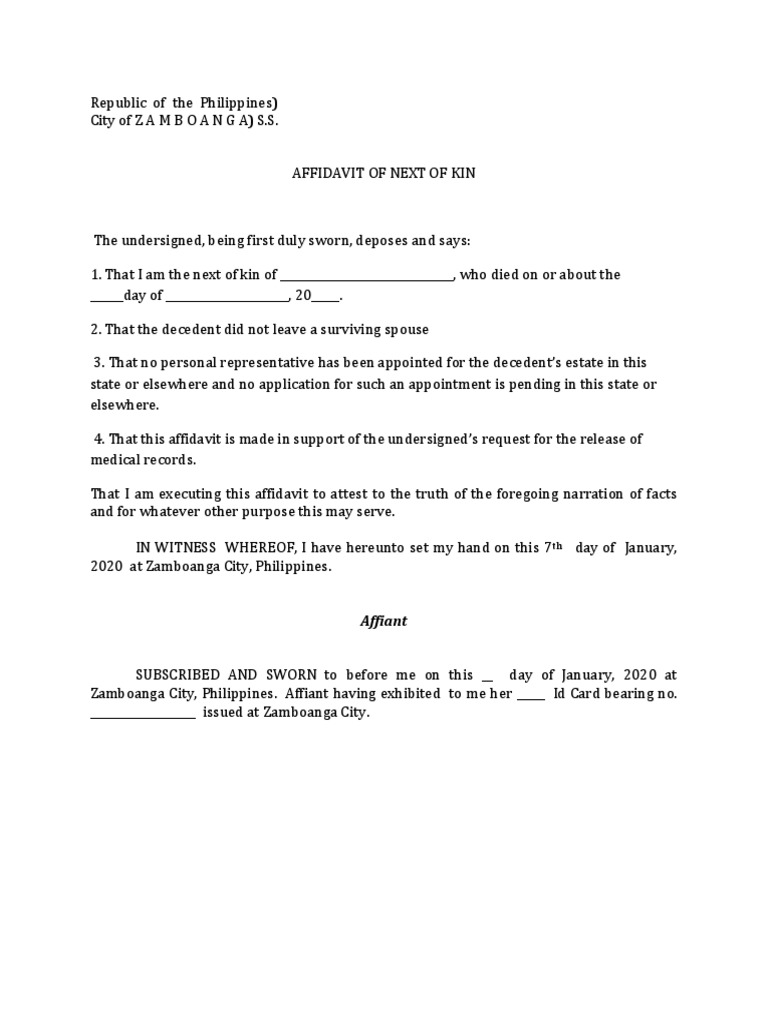 Affidavit of Nearest Kin | PDF