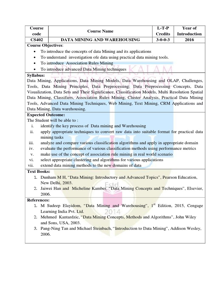 CS402 Data Mining and Warehousing | PDF | Cluster Analysis | Data Mining