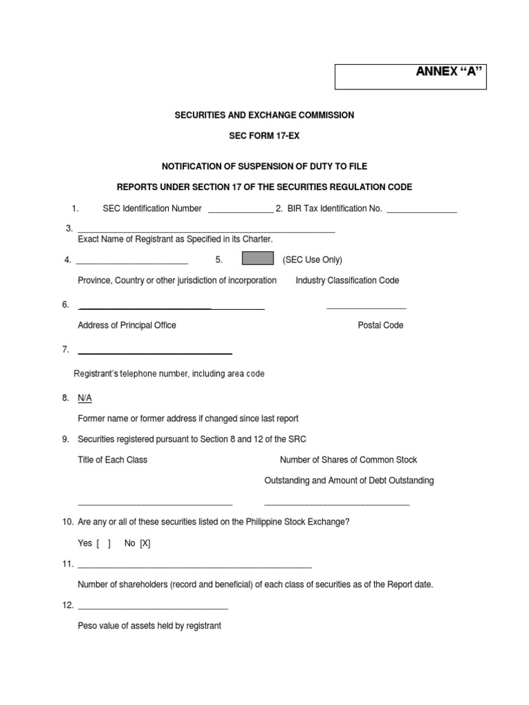 ANNEX A - SEC Form 17EX PDF | PDF | Securities (Finance) | U.S. Securities And Exchange Commission