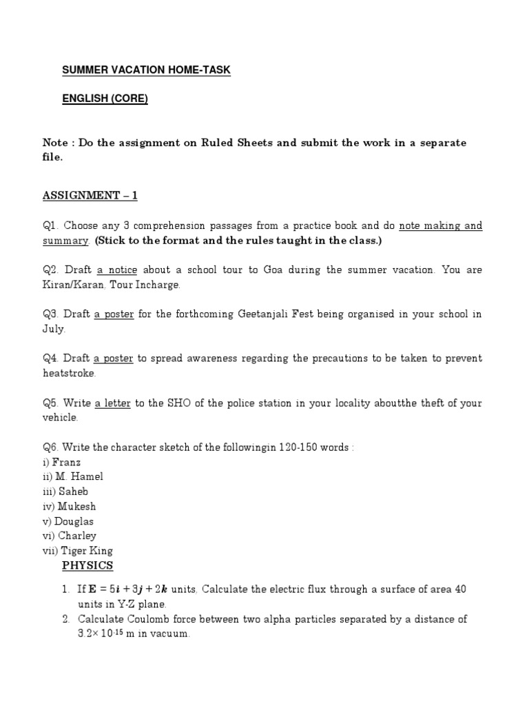 Summer Vacation Task | PDF | Electric Field | Electrostatics