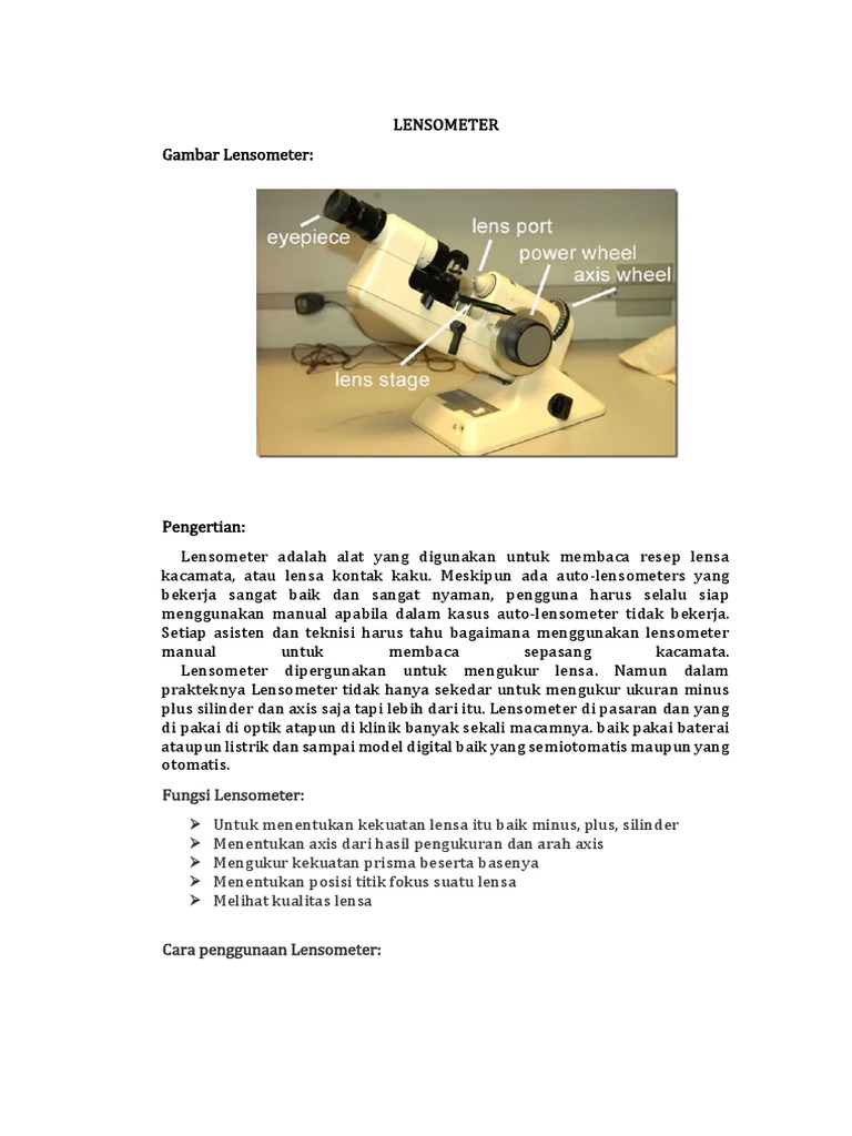 Fungsi dan Cara Kerja Lensometer | PDF