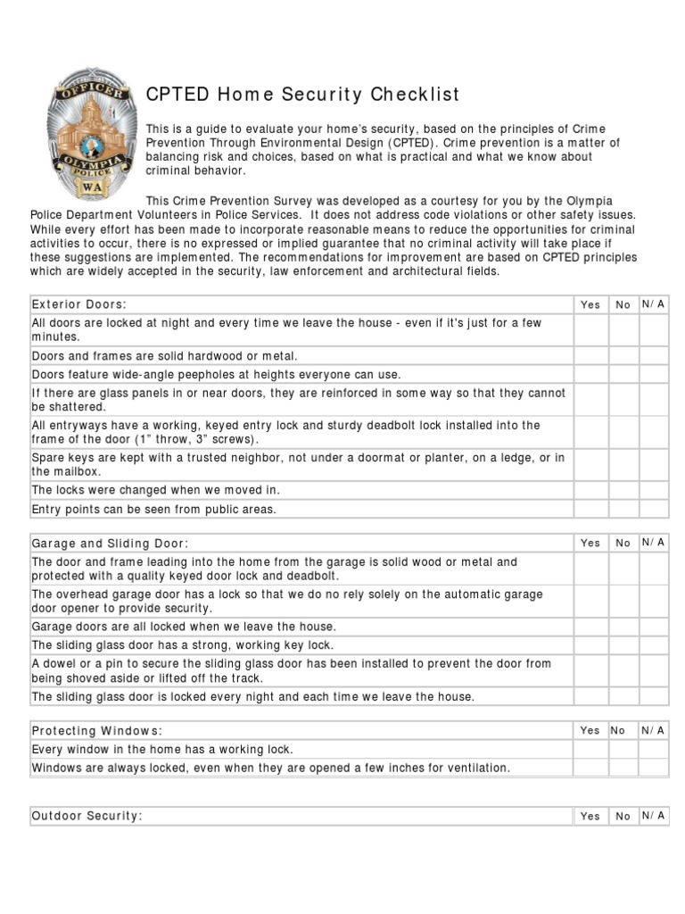 Home Security Checklist | PDF | Door | Crime Prevention