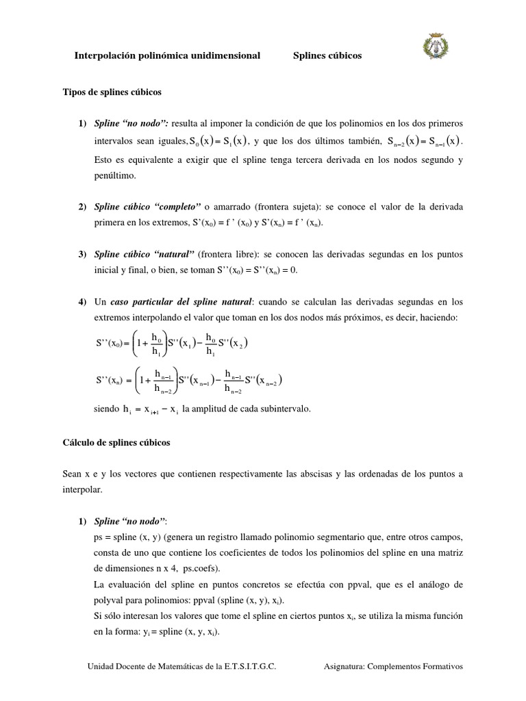 Tipos y Calculo de Splines Cubicos-1 | PDF | Spline (Matemáticas ...