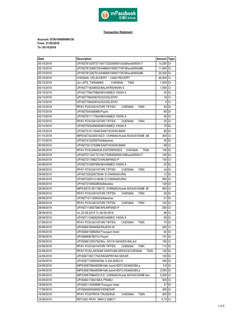 151 Idbi Statement PDF | PDF | Financial Services Companies | Payments