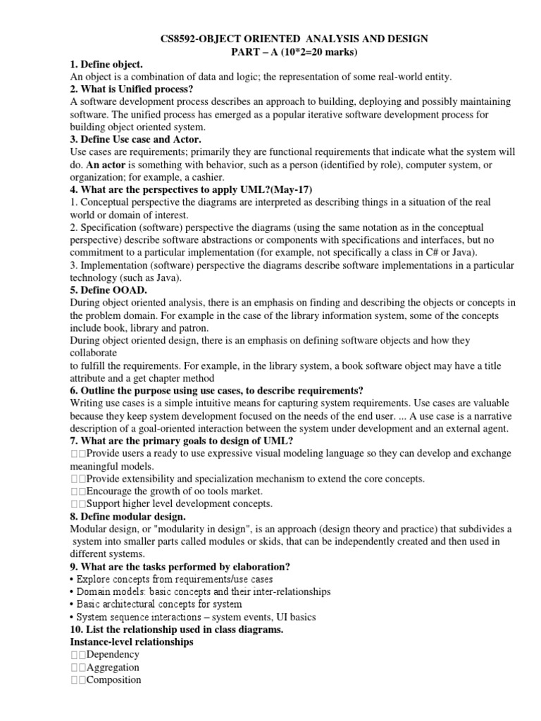 Ooad Answer Key | PDF | Use Case | Class (Computer Programming)