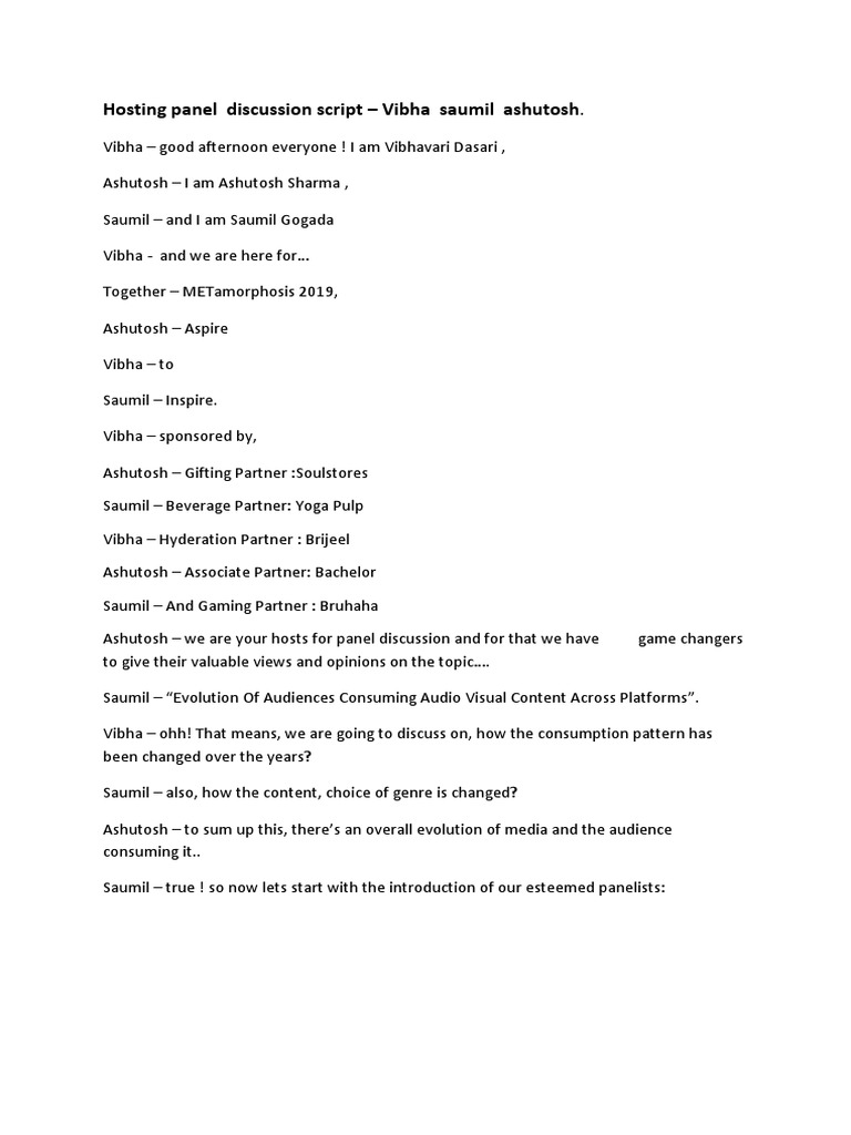Hosting Panel Discussion Script | PDF | Entertainment | Business