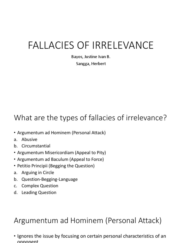Fallacies of Irrelevance | PDF | Fallacy | Bail