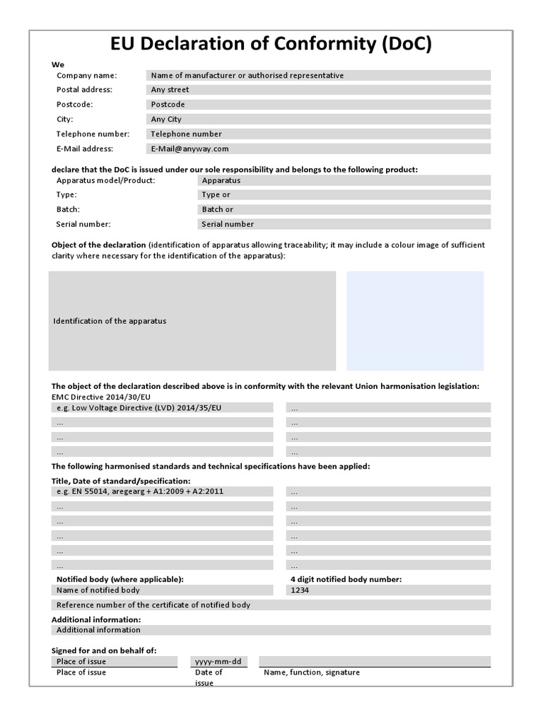Example of EU Declaration of Conformity (DoC) Adopted by EMC ADCO | PDF ...