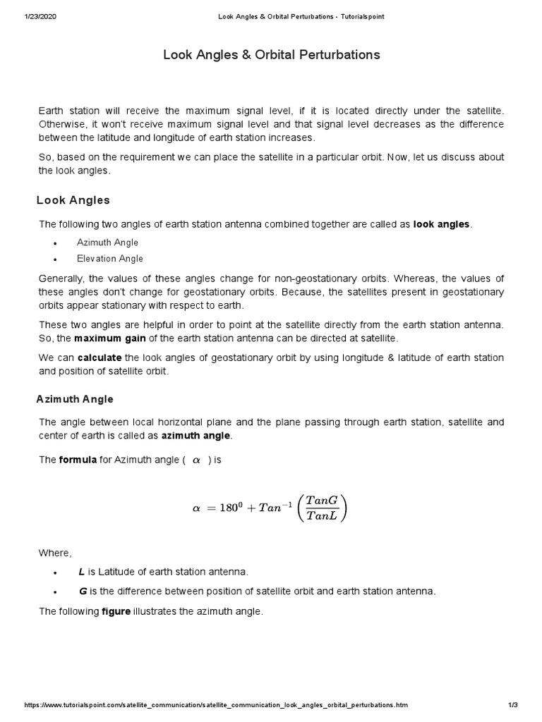 Look Angles & Orbital Perturbations - Tutorialspoint | PDF ...