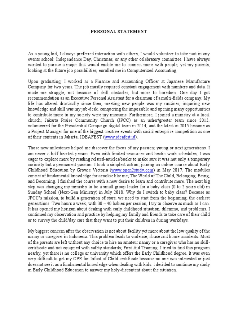 Contoh Personal Statement Visa | PDF | Child Care | Relationships