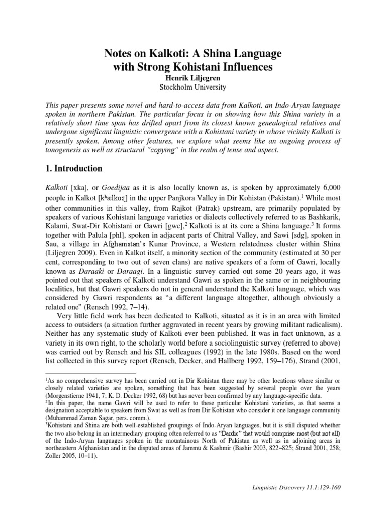 Notes On Kalkoti A Shina Language With S PDF | PDF | Tone (Linguistics ...