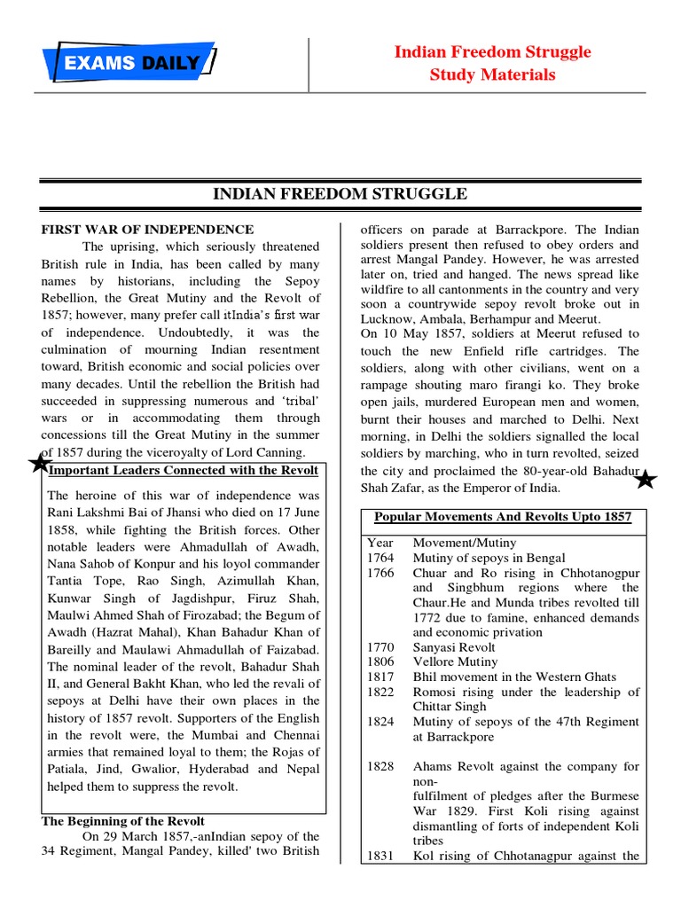 Indian Freedom Struggle | PDF | Indian Rebellion Of 1857 | British India