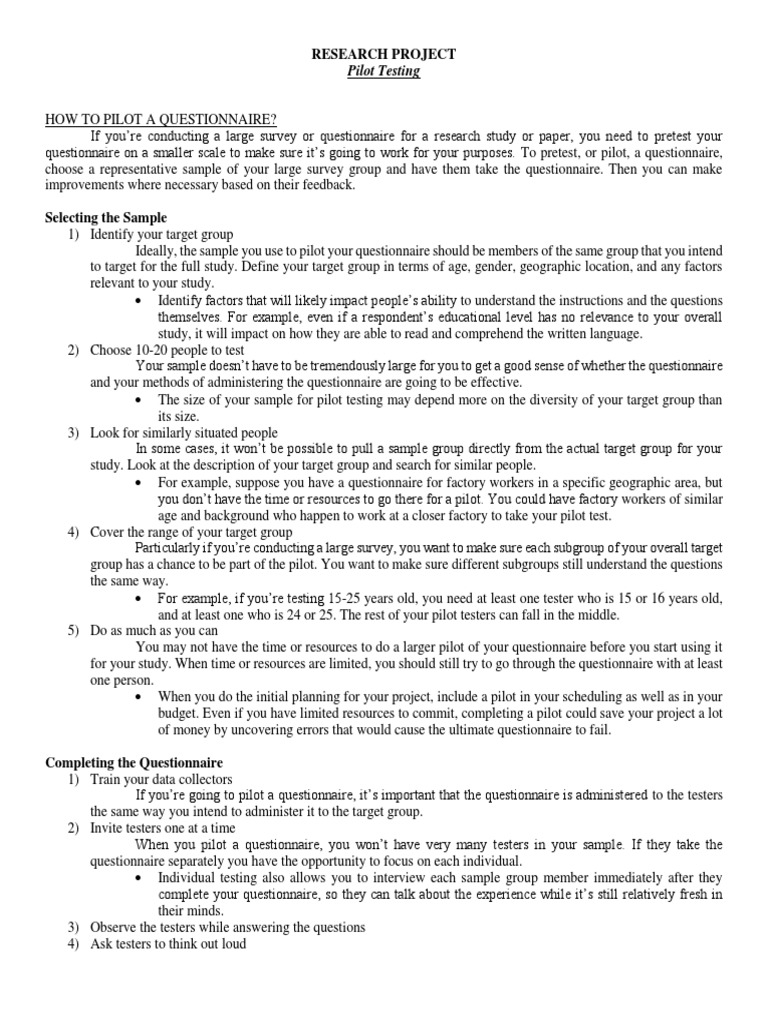 Validation of Questionnaire and Pilot Testing Report | Download Free ...