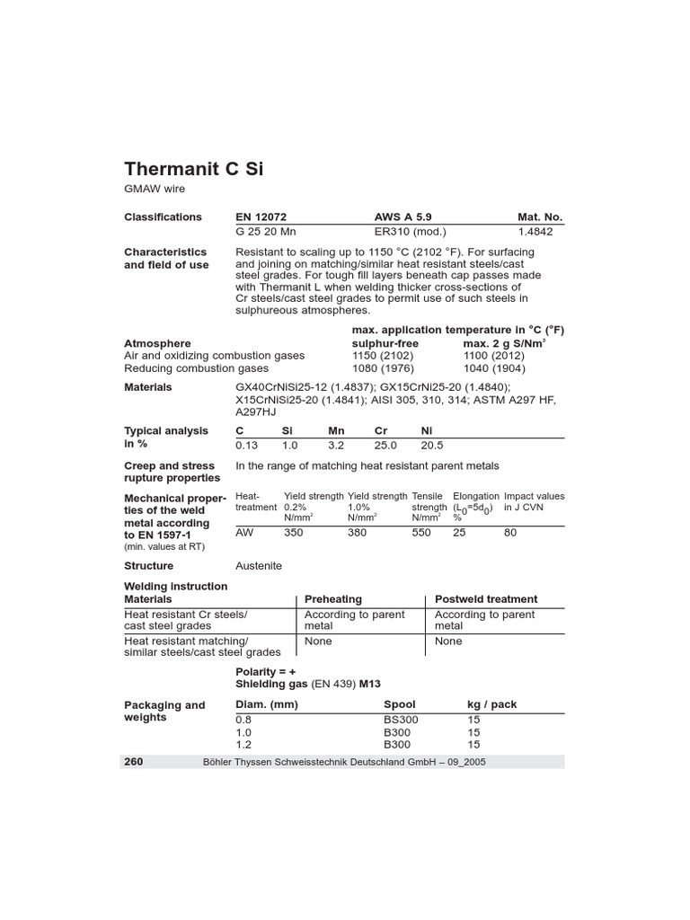 Wire Thermanit CSi | PDF | Steel | Welding