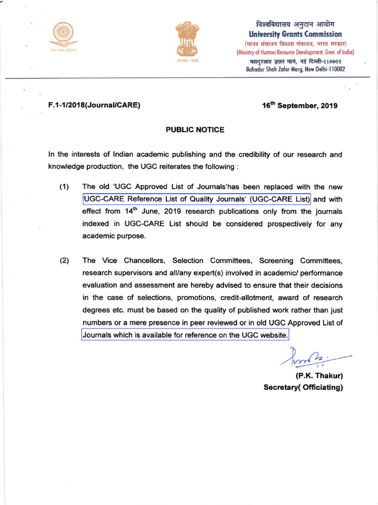 UGC Notification - UGC CARE List PDF | PDF