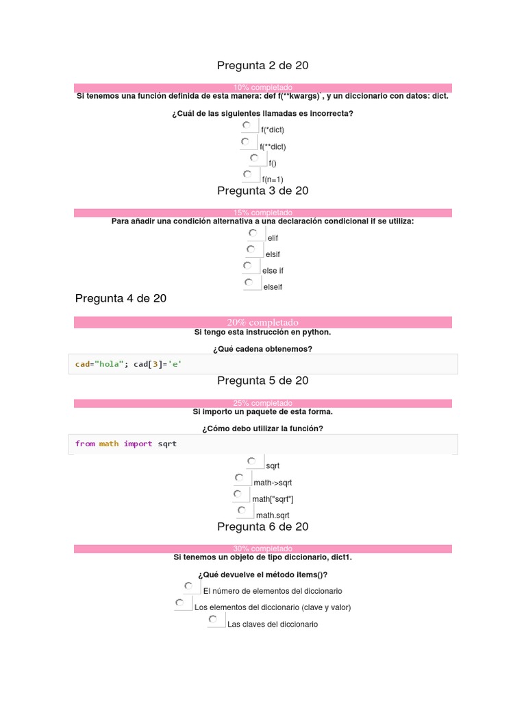 Preguntas de examen de Python y respuestas | PDF | Lenguaje de programación | Python (lenguaje ...