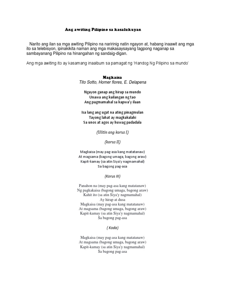 Ang Awiting Pilipino Sa Kasalukuyan | PDF