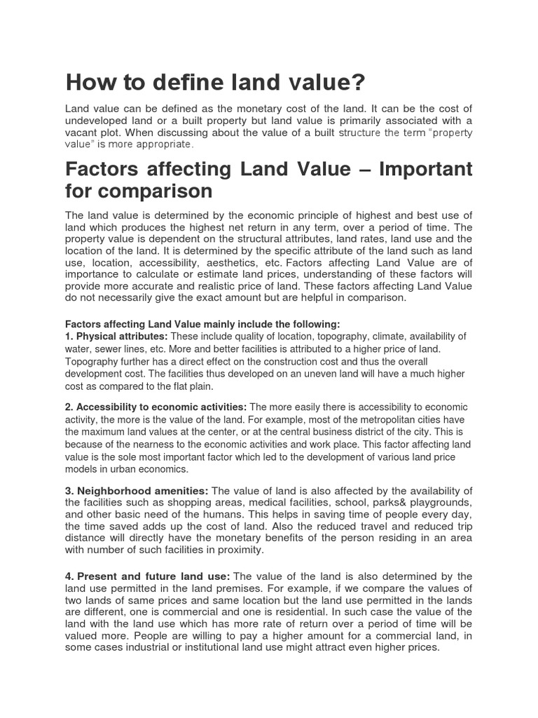 Factors Influencing Land Value | PDF | Real Estate Appraisal | Zoning