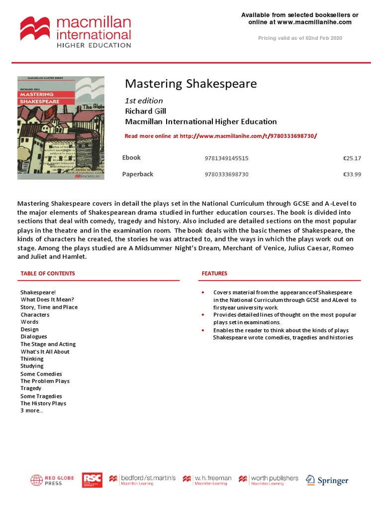 Mastering Shakespeare | PDF | Play (Theatre) | William Shakespeare