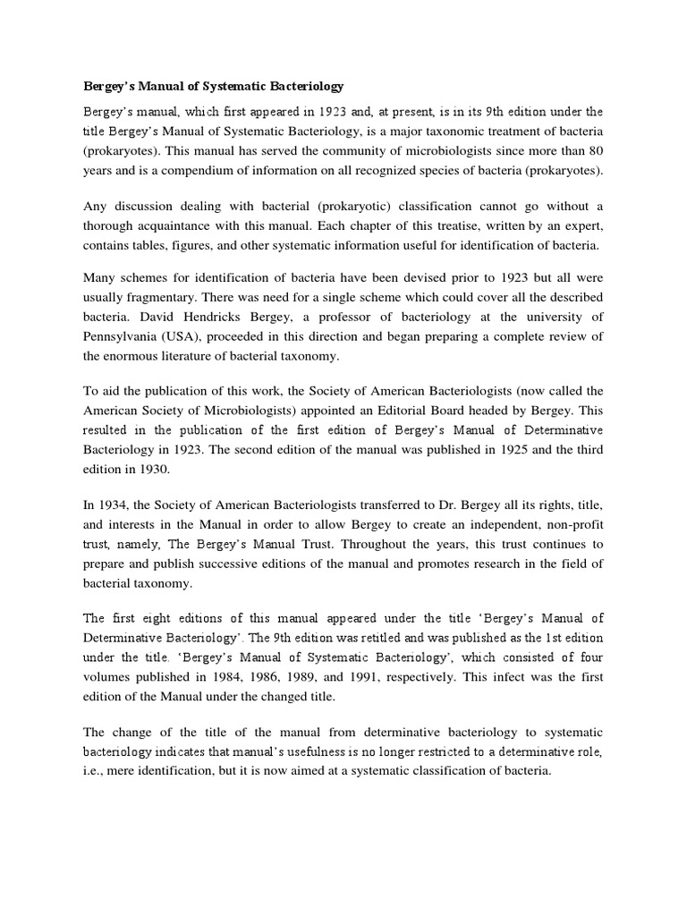 Bergey’s Manual of Systematic Bacteriology (First Edition): A Concise ...