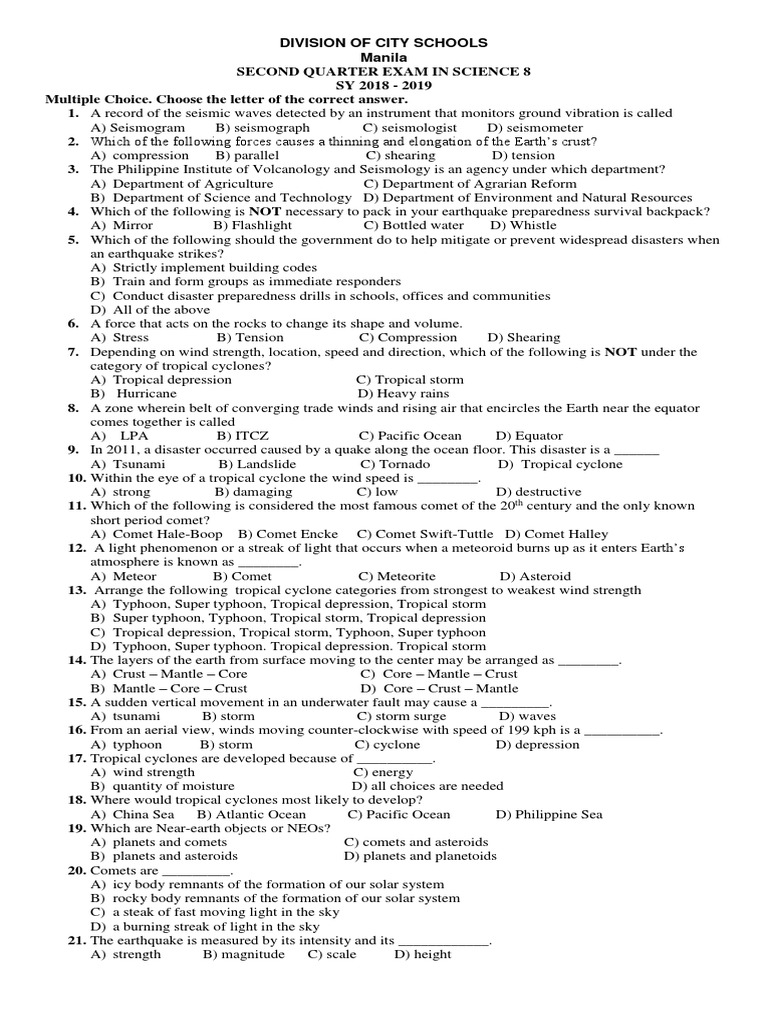 2nd Quarter Periodic Test in Science 8 EARTH SCIENCE | PDF | Meteoroid ...
