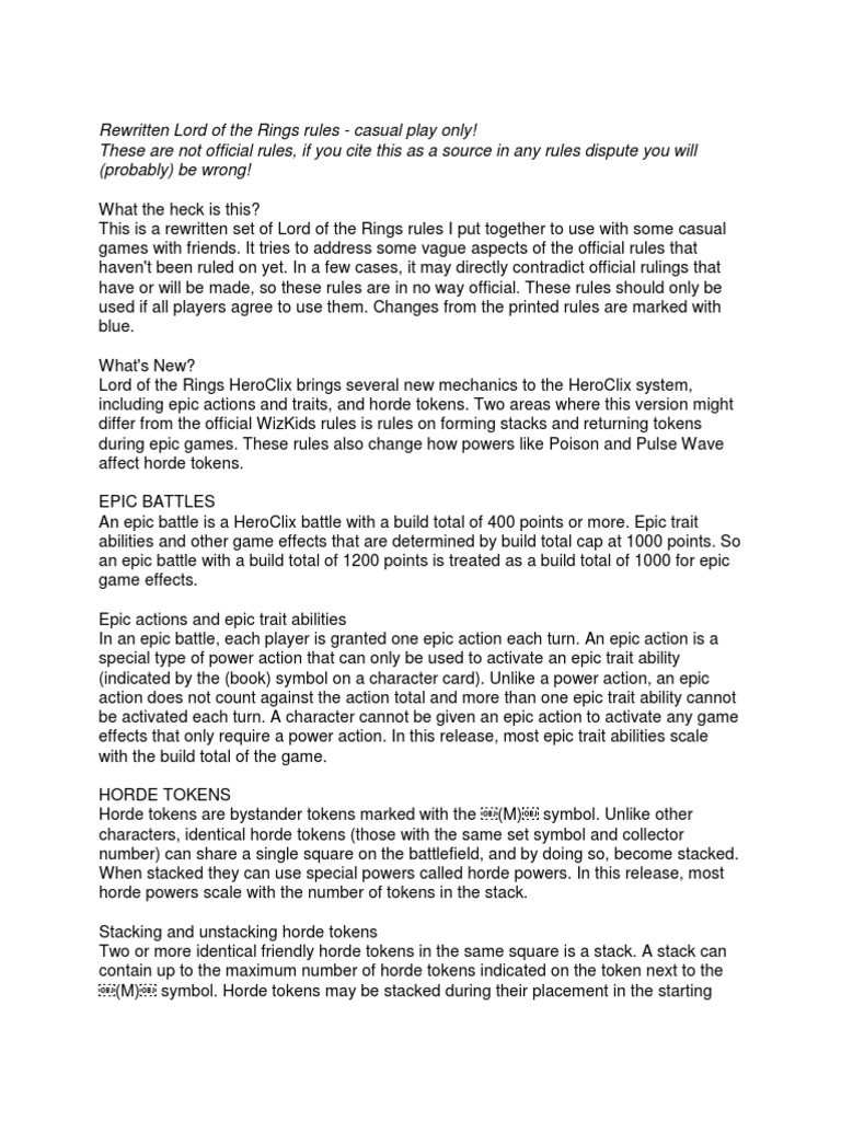 Rewritten LOTR HeroClix Rules Casual Play | PDF | Gaming | Leisure