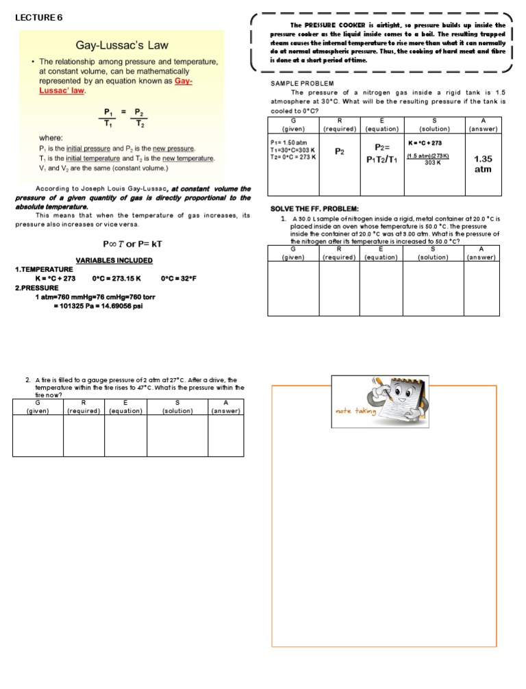 LECTURE 6 Gay Lussacs Law | PDF | Pressure Cooking | Pressure
