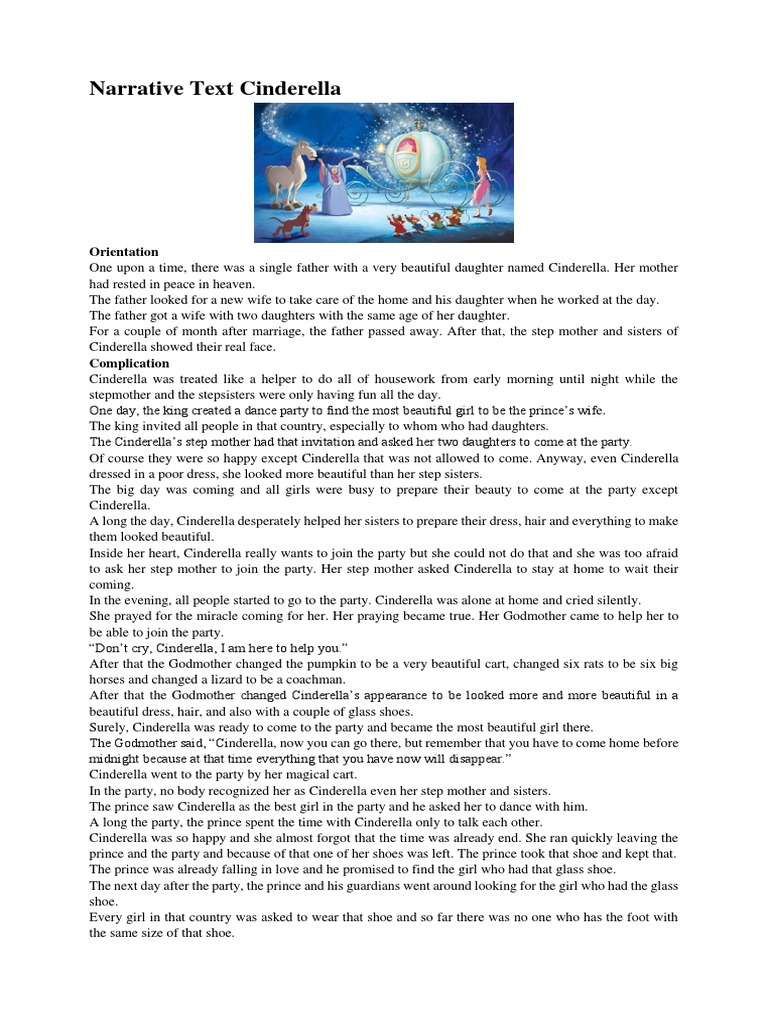Cinderella Narrative Text Summary | PDF | Cinderella