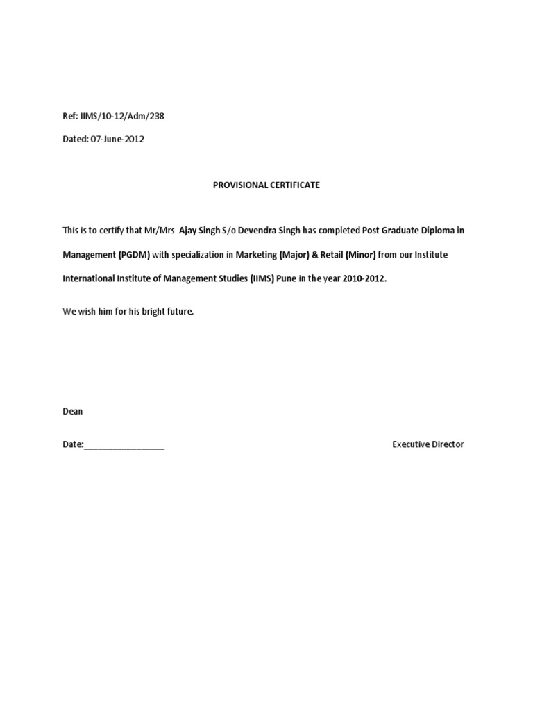 Provisional Certificate | PDF